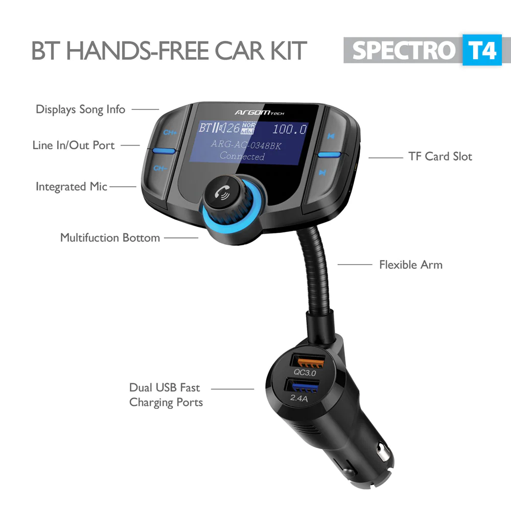 ArgomTech Spectro T4 Hands-Free Car Kit with Dual USB Quick Charging ...